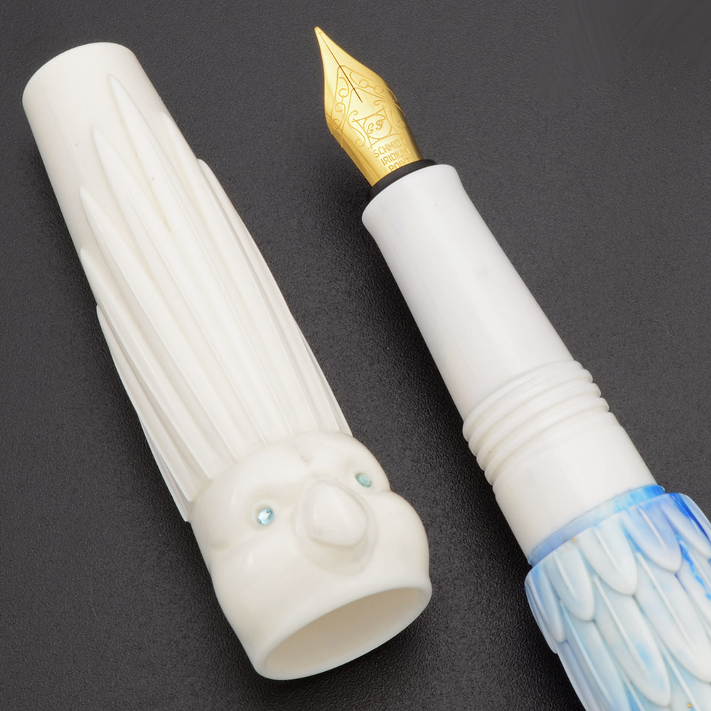 Benu "Parrot" Fountain Pen LE (2018) - Blue/White Version, C/C, Fine Schmidt Iridium Point Nib ...